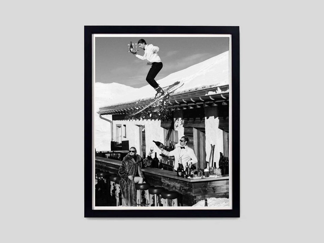 Vintage Skiing Poster, Black White Wall Art, Apres Ski Decor, Bar Cart ...