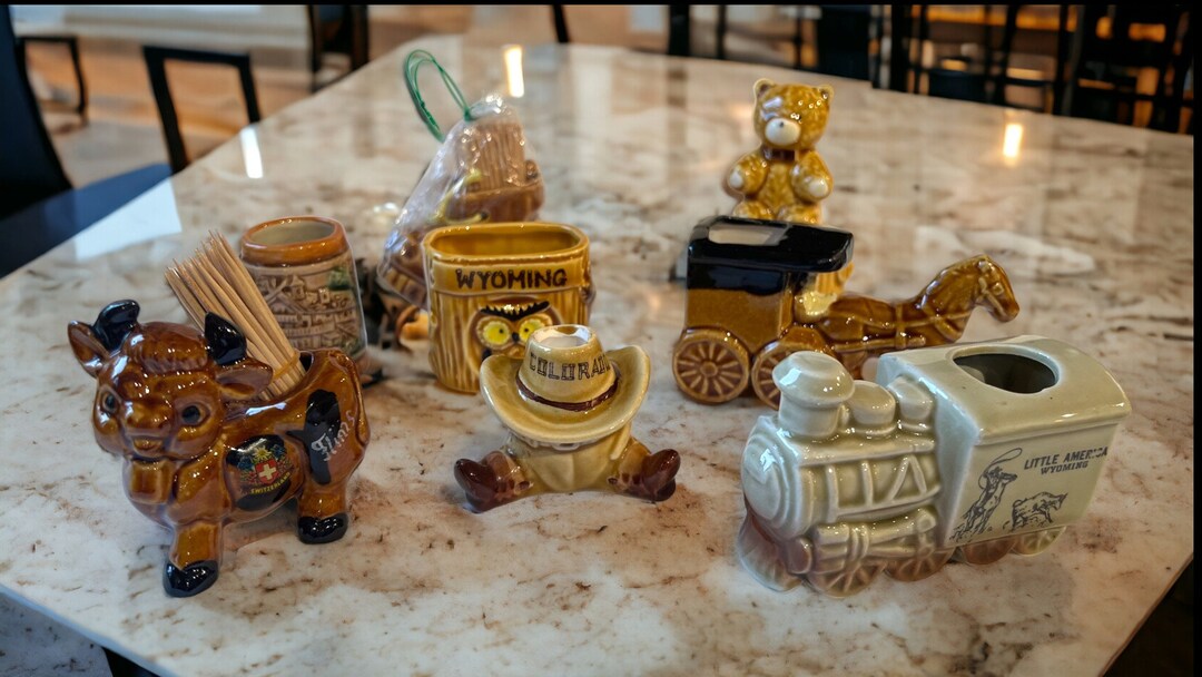 Adorable Eight Piece Vintage Travel-themed Toothpick Holder Collection ...