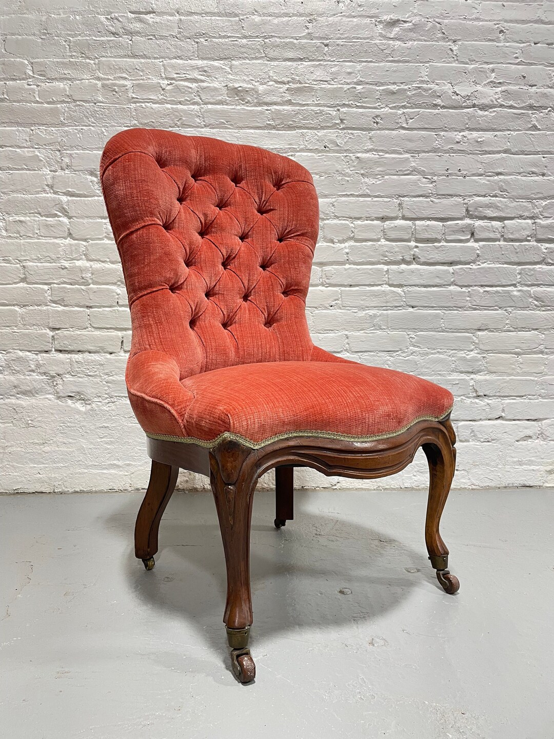 Antique TUFTED Pink Victorian Slipper SIDE CHAIR - Etsy