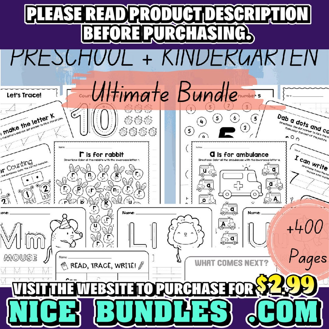 Preschool Pre-k Kindergarten Learning Bundle 400 Pages Printable ...