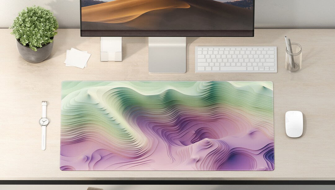 Pink and Green Topographic Desk Mat Mouse Pad Extra Large Desk Mat Desk ...