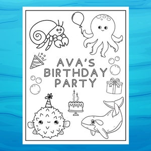 Custom Ocean-themed Birthday Coloring Pages, Set of 4, Under the Sea ...