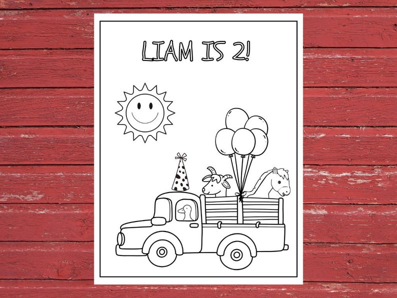Custom Farm Birthday Coloring Pages - Personalized Barnyard Party ...