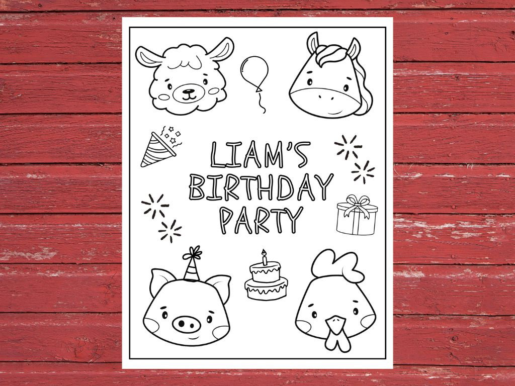 Custom Farm Birthday Coloring Pages - Personalized Barnyard Party ...
