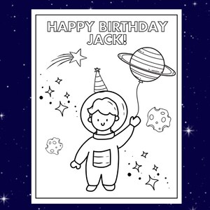 Personalized Space Themed Birthday Party Coloring Pages, Custom ...