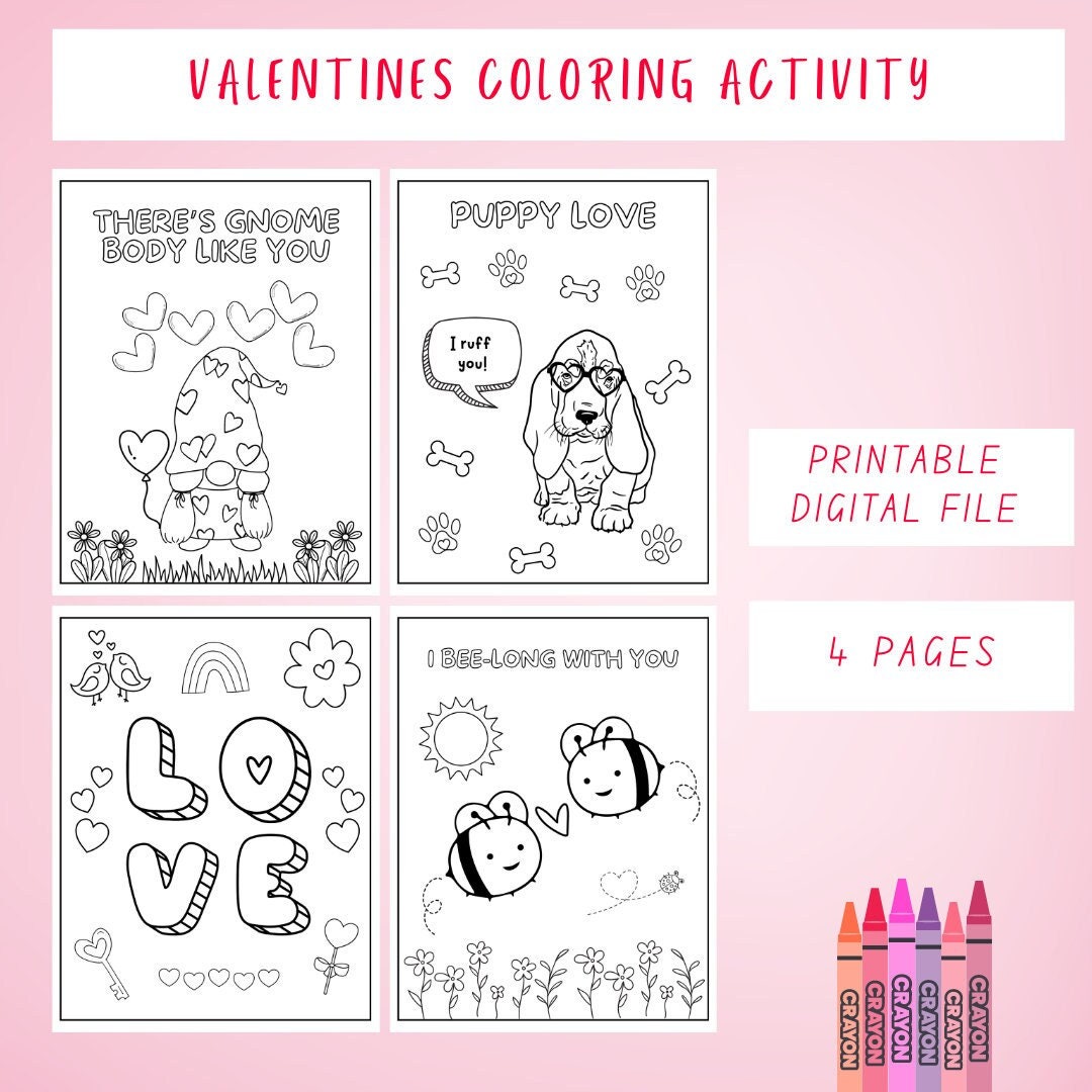 Set of 4 Valentine's Day Coloring Pages for Kids and Toddlers ...