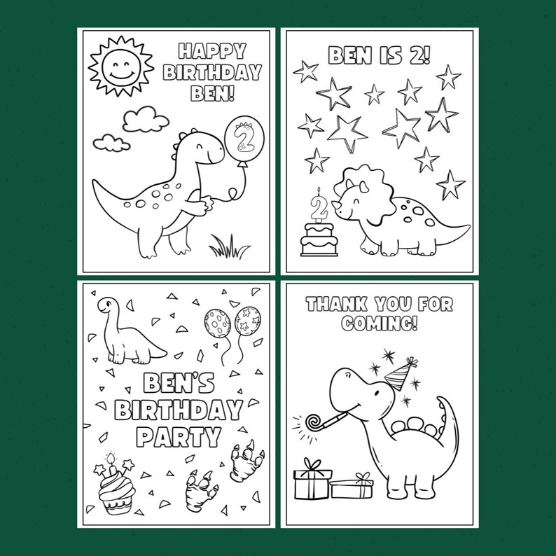 Personalized Dinosaur Birthday Coloring Pages, Customizable Dino Party ...