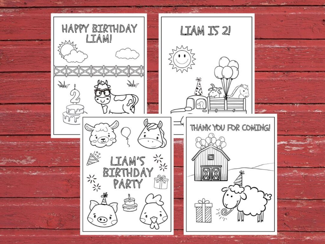Custom Farm Birthday Coloring Pages - Personalized Barnyard Party ...