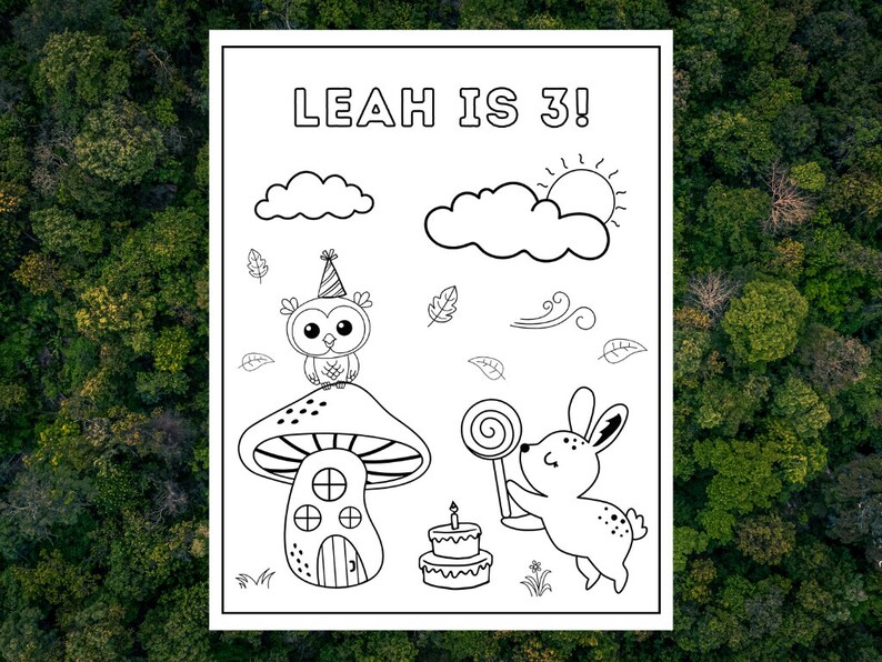 Custom Woodland Birthday Party Coloring Pages Set of 4 - Personalized ...