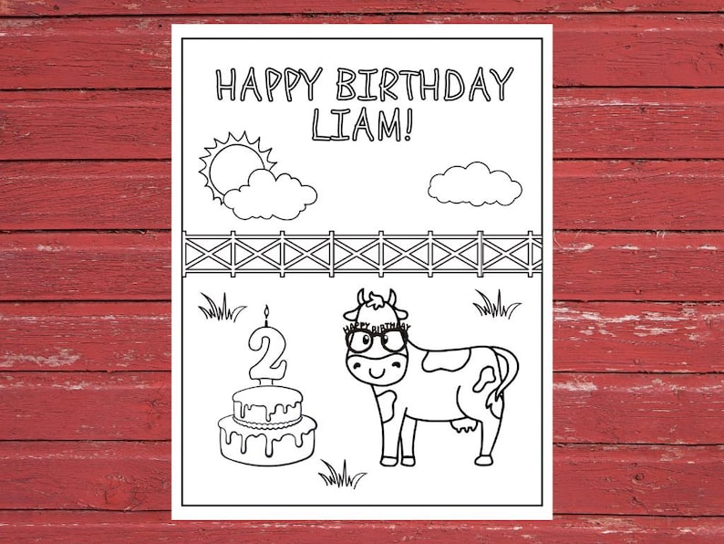 Custom Farm Birthday Coloring Pages - Personalized Barnyard Party ...