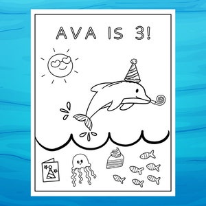 Custom Ocean-themed Birthday Coloring Pages, Set of 4, Under the Sea ...