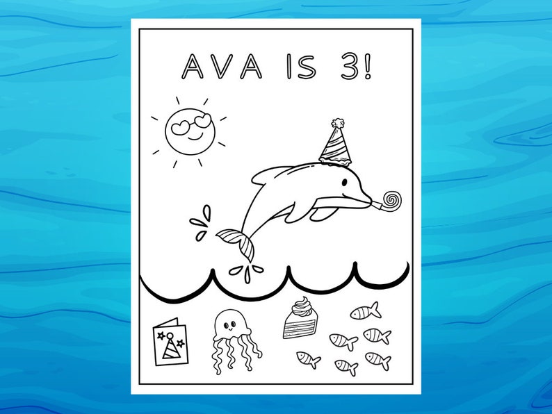 Custom Ocean-themed Birthday Coloring Pages, Set of 4, Under the Sea ...