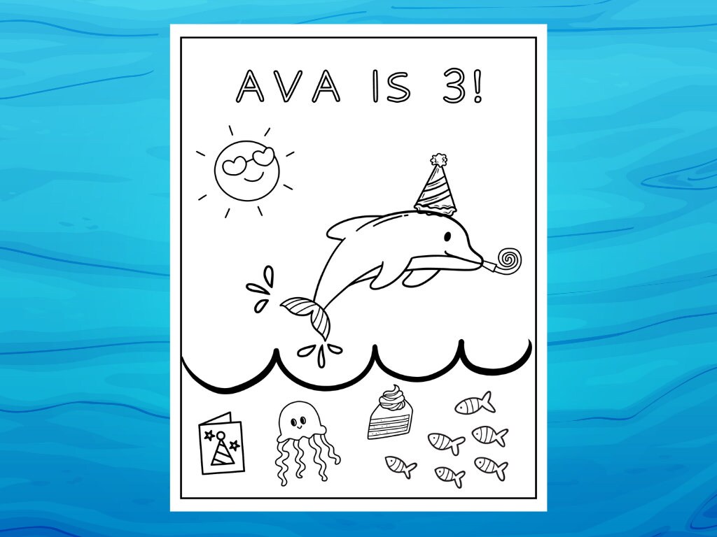 Custom Ocean-themed Birthday Coloring Pages, Set of 4, Under the Sea ...