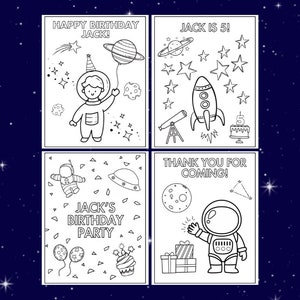 Personalized Space Themed Birthday Party Coloring Pages, Custom ...