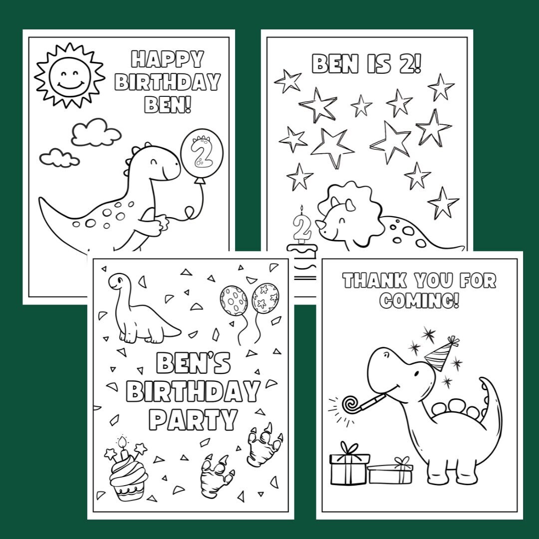 Personalized Dinosaur Birthday Coloring Pages, Customizable Dino Party ...