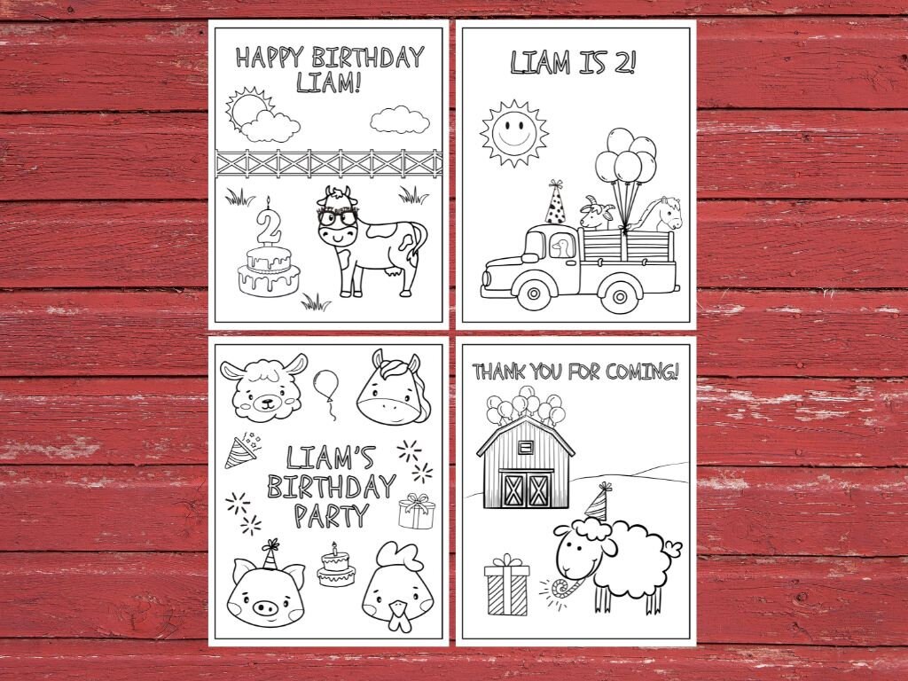 Custom Farm Birthday Coloring Pages - Personalized Barnyard Party ...