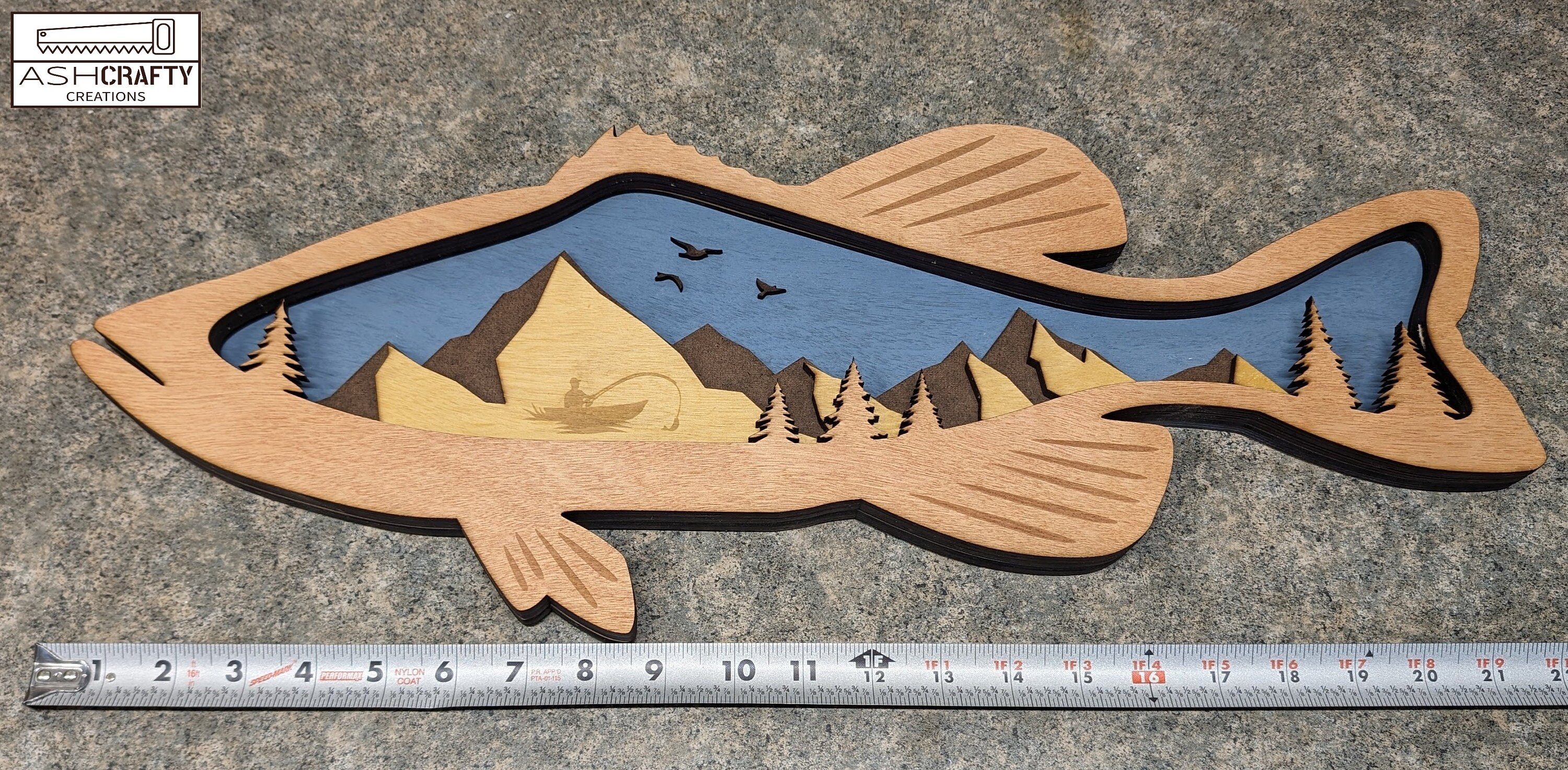 3D Wood Fish Art: Multi-layered Fishing Scene - Etsy