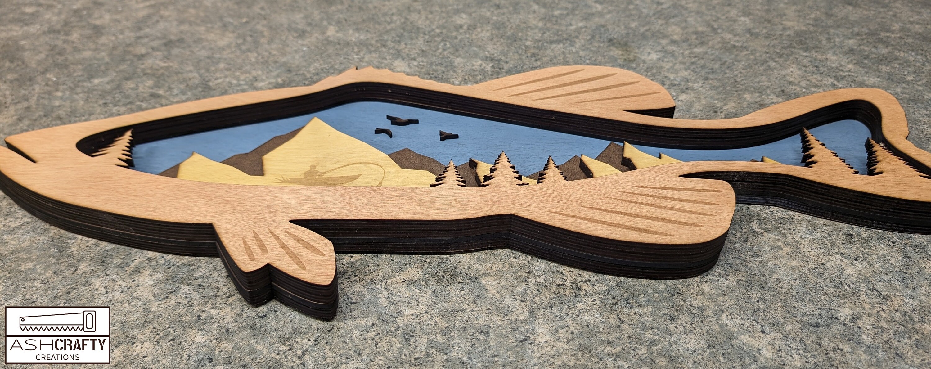 3D Wood Fish Art: Multi-layered Fishing Scene - Etsy