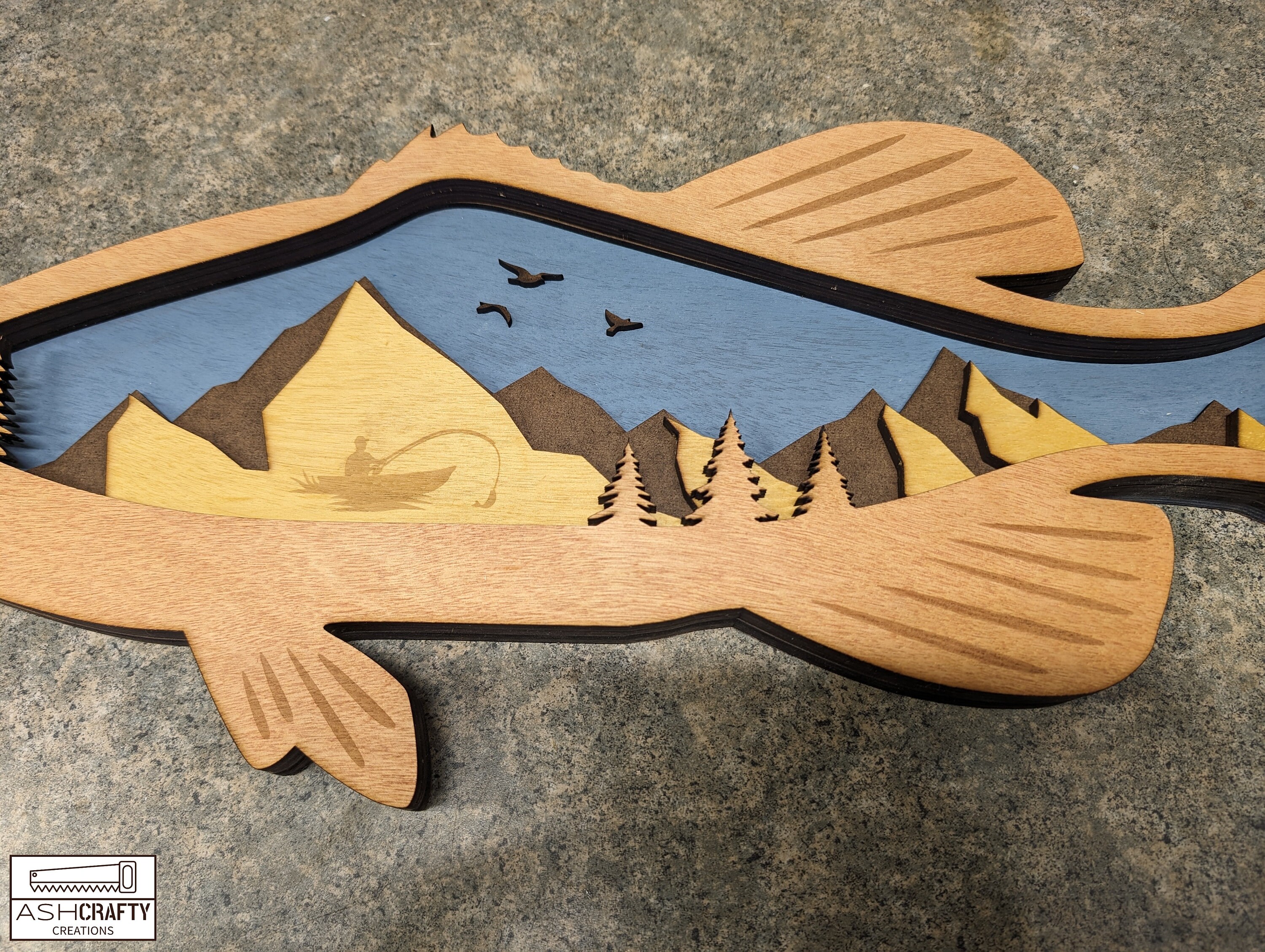 3D Wood Fish Art: Multi-layered Fishing Scene - Etsy