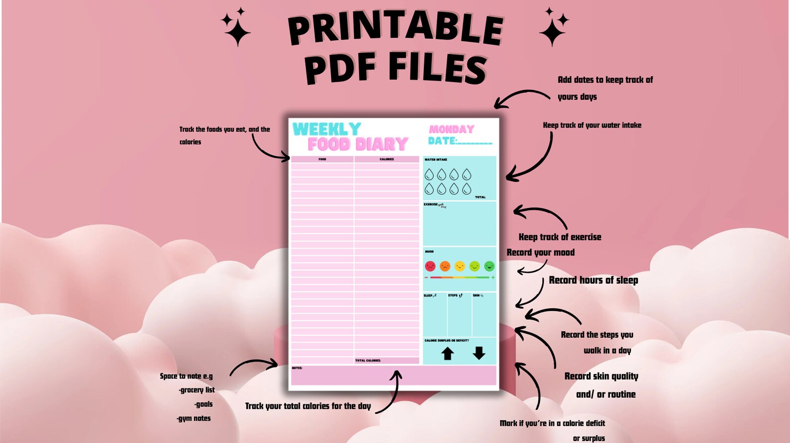 Editable Daily Food Tracker | Printable Food Tracker| Food Journal ...