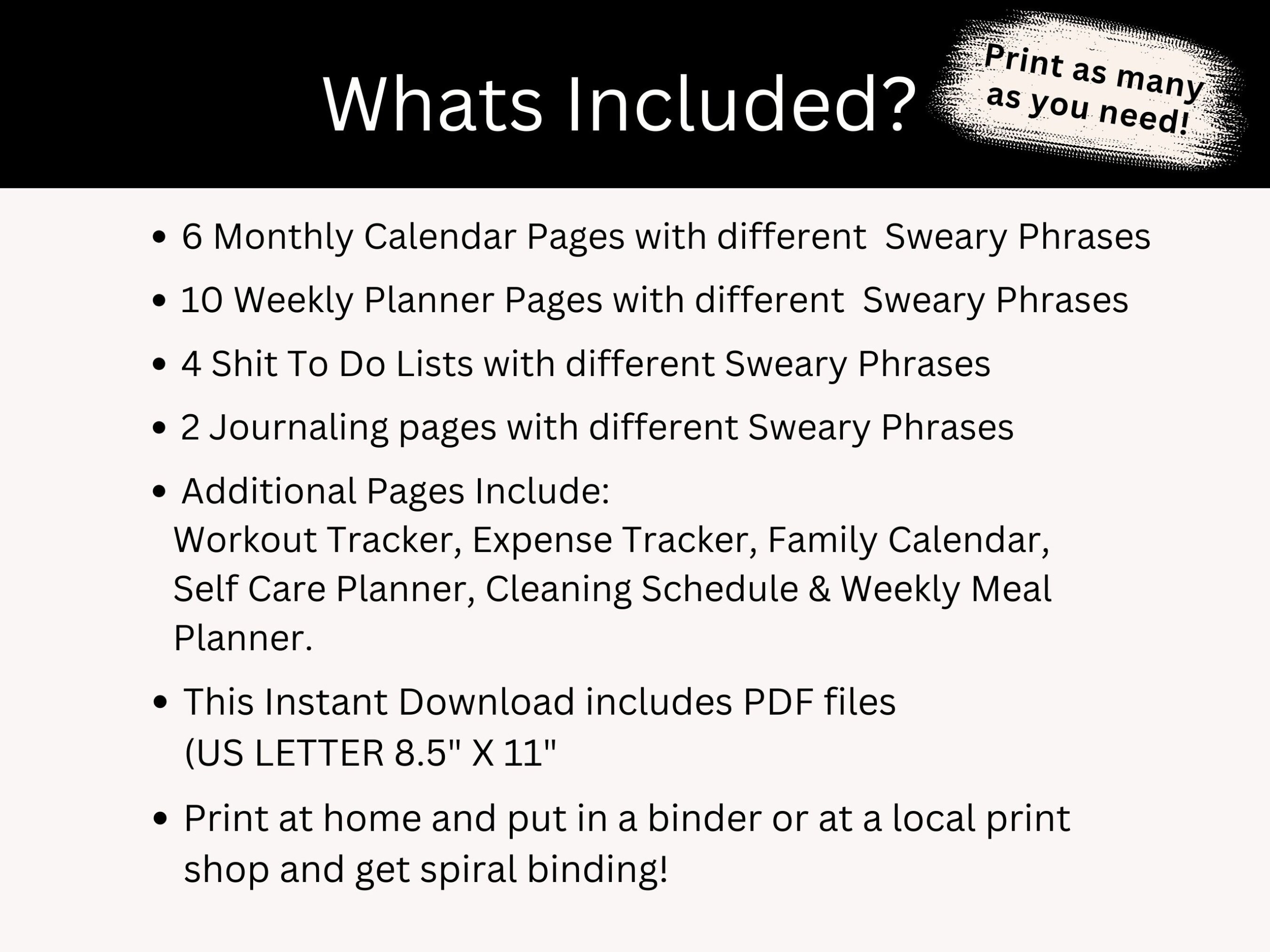 Sweary Mom Planner Printable, 2024 Calendar Printable, Cuss Word ...