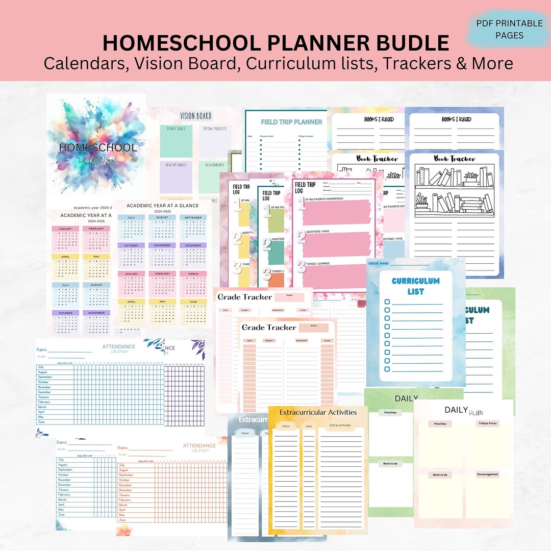 Homeschool Planner Printable BUNDLE 2024, Digital Download for ...