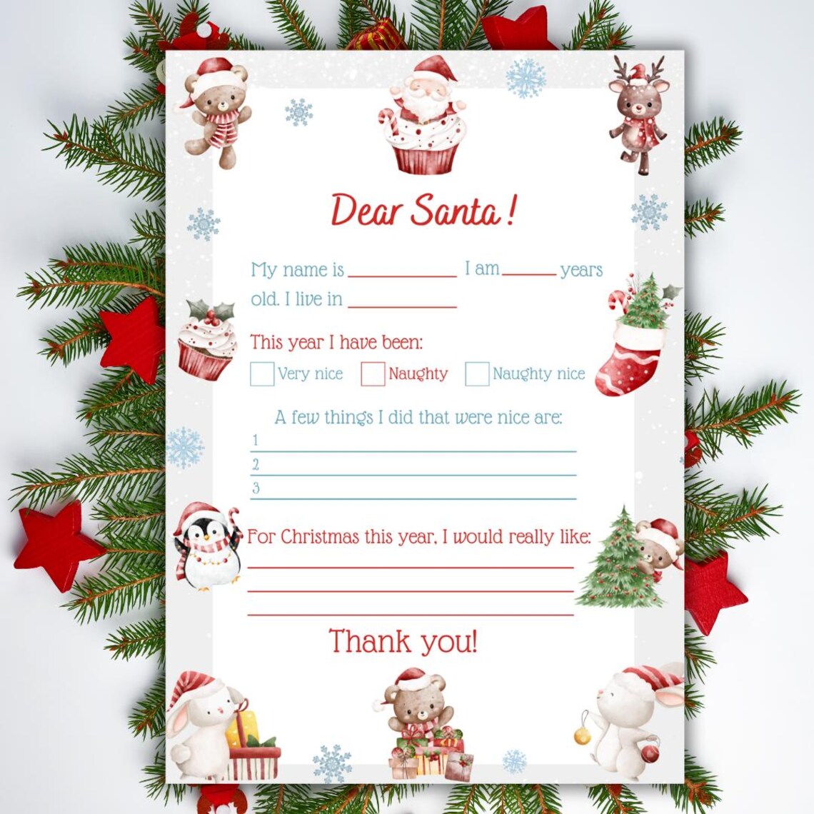 Letter to Santa Printable | Santa Wish List | Christmas Printable for ...