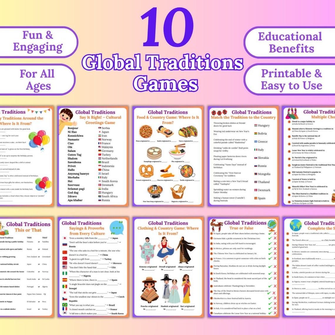 Global Traditions Game Bundle – 10 Printable Educational Activities ...