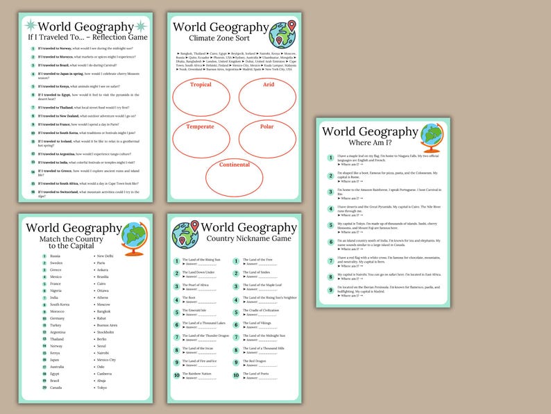 World Geography Game Bundle – 10 Printable Educational Activities ...