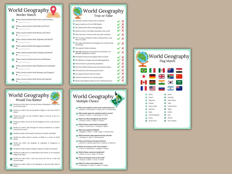 World Geography Game Bundle – 10 Printable Educational Activities ...