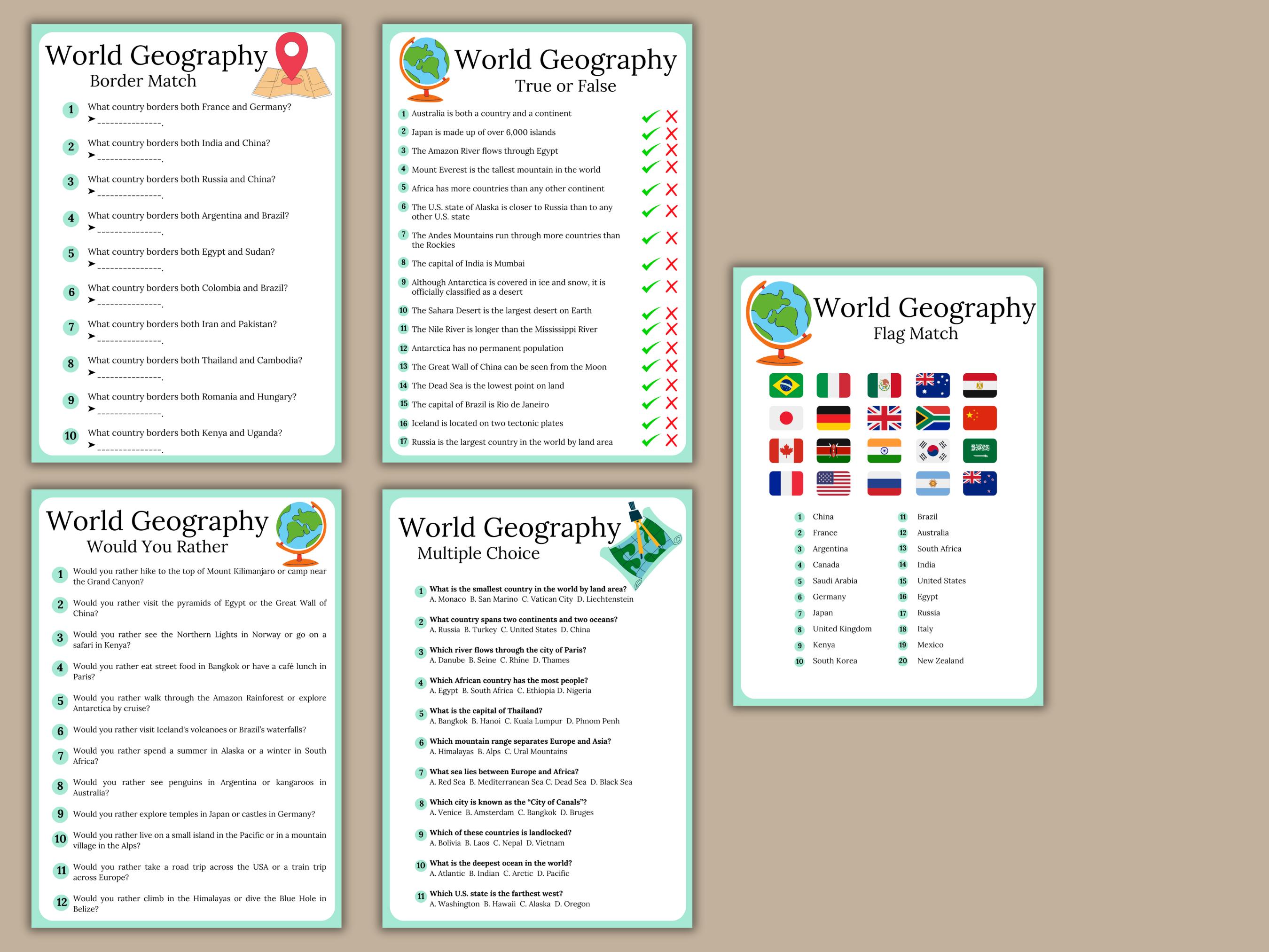 World Geography Game Bundle – 10 Printable Educational Activities ...