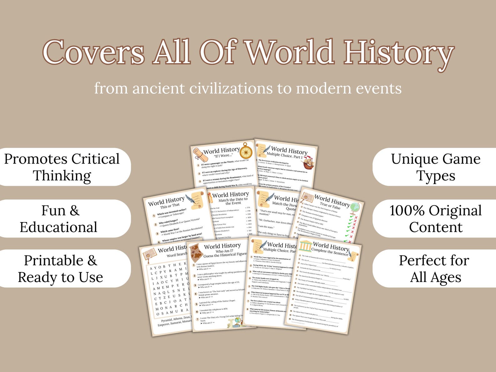 World History Game Bundle | 10 Printable Educational Activities ...