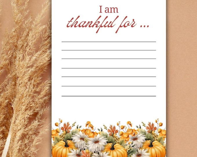 I Am Thankful for Card | Thanksgiving Gratitude Card | Thanksgiving ...