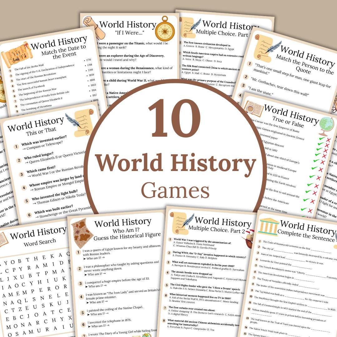 World History Game Bundle | 10 Printable Educational Activities ...
