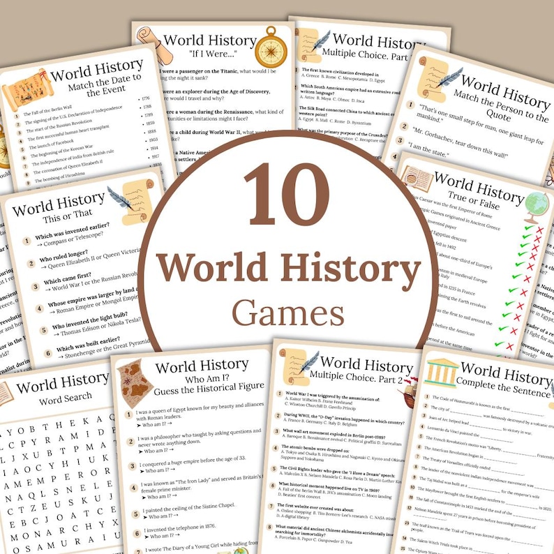 World History Game Bundle | 10 Printable Educational Activities ...