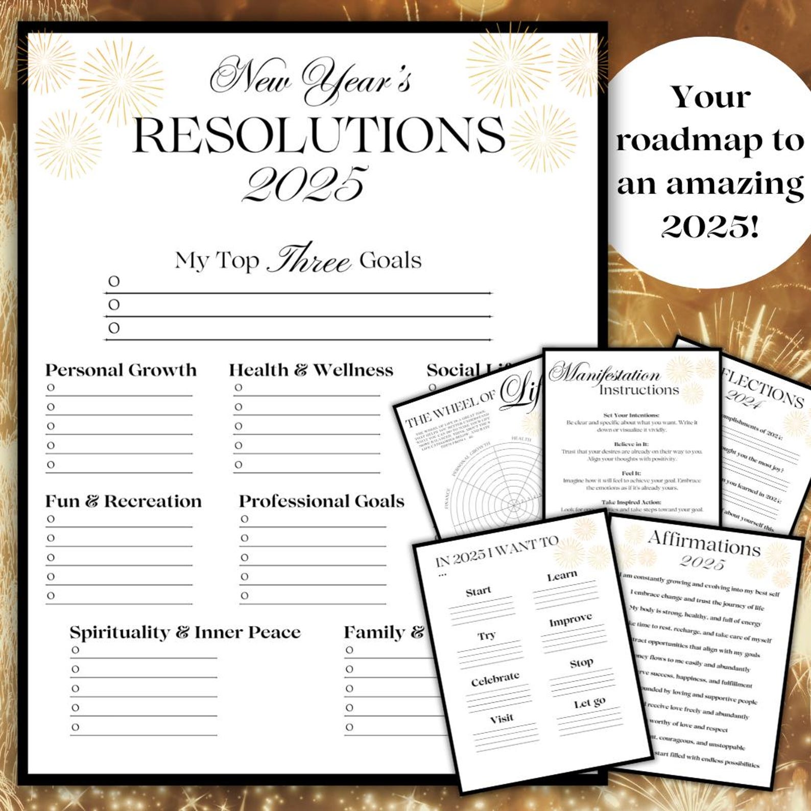New Year Resolution Printable Bundle | 2025 Resolutions | 2025 Goal ...