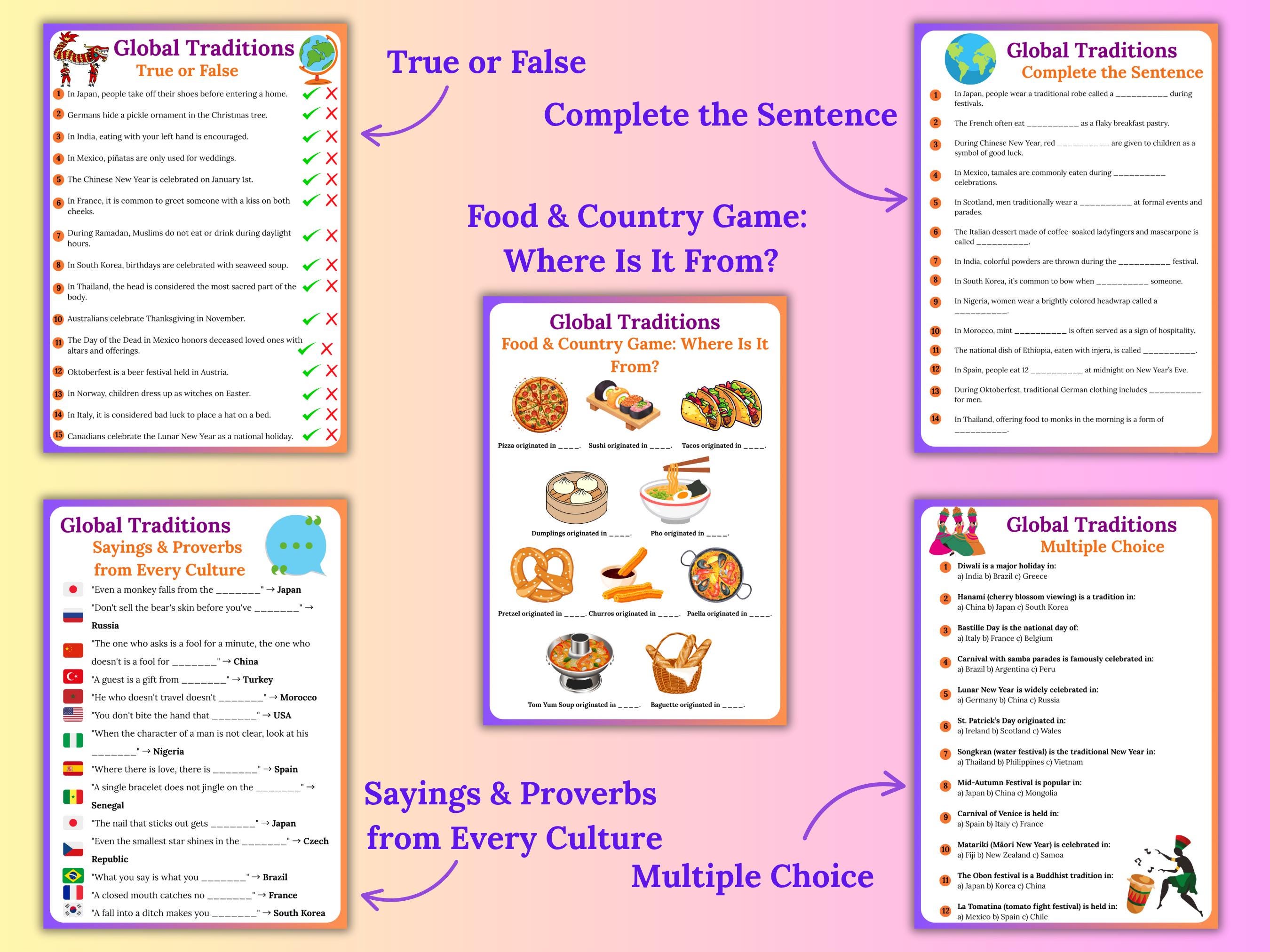 Global Traditions Game Bundle – 10 Printable Educational Activities ...