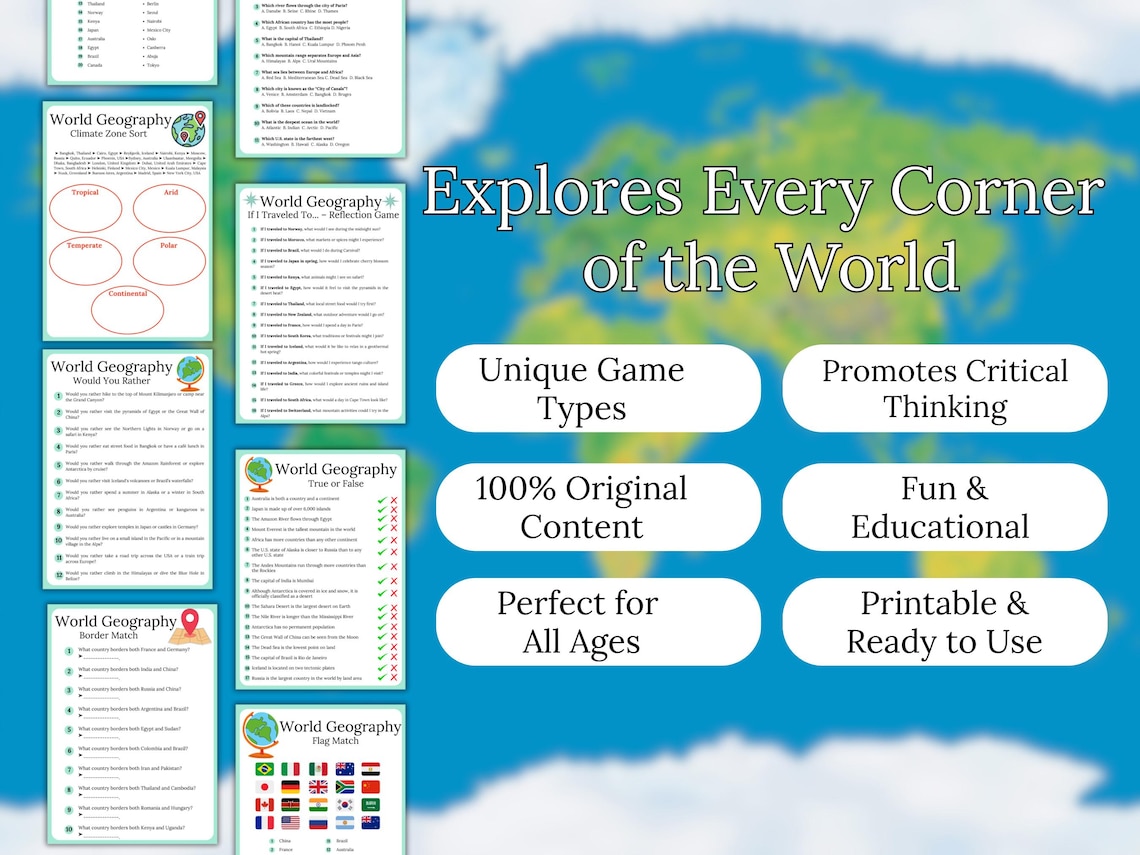 World Geography Game Bundle – 10 Printable Educational Activities ...