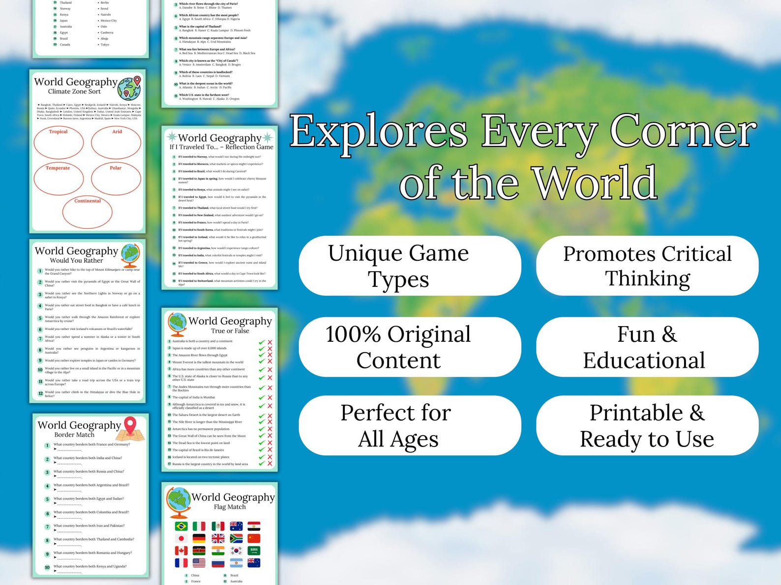 World Geography Game Bundle – 10 Printable Educational Activities ...