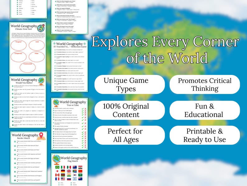 World Geography Game Bundle – 10 Printable Educational Activities ...