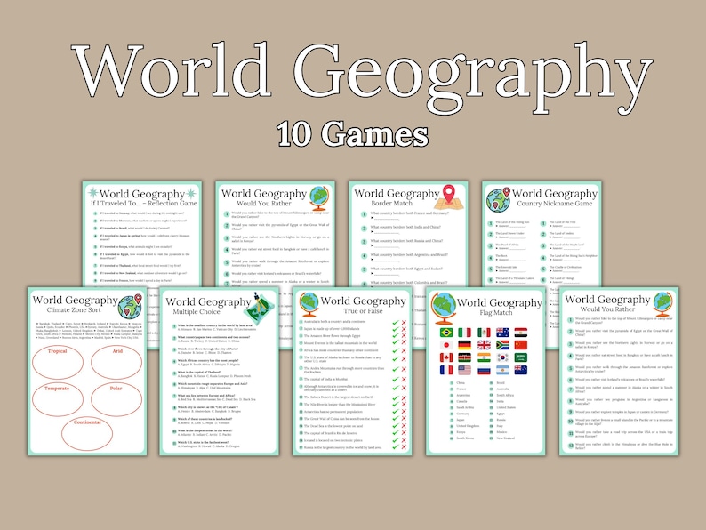 World Geography Game Bundle – 10 Printable Educational Activities ...