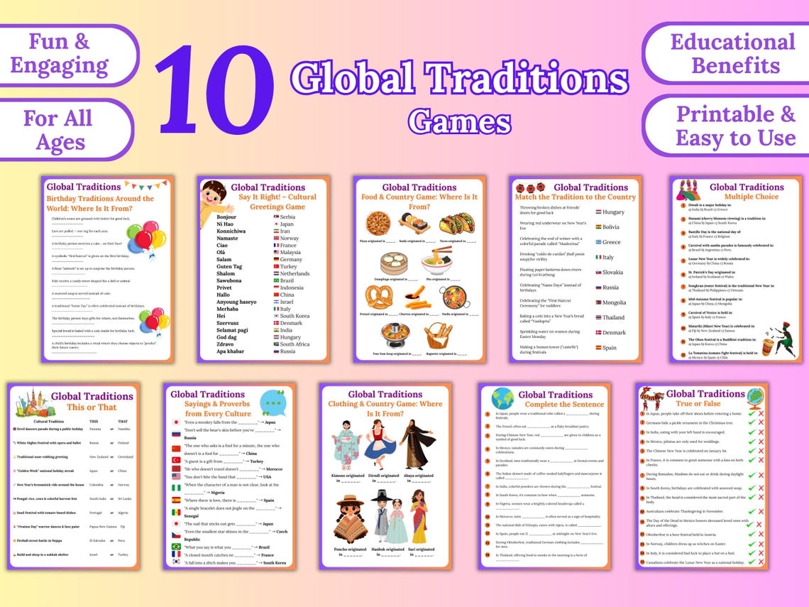Global Traditions Game Bundle – 10 Printable Educational Activities ...