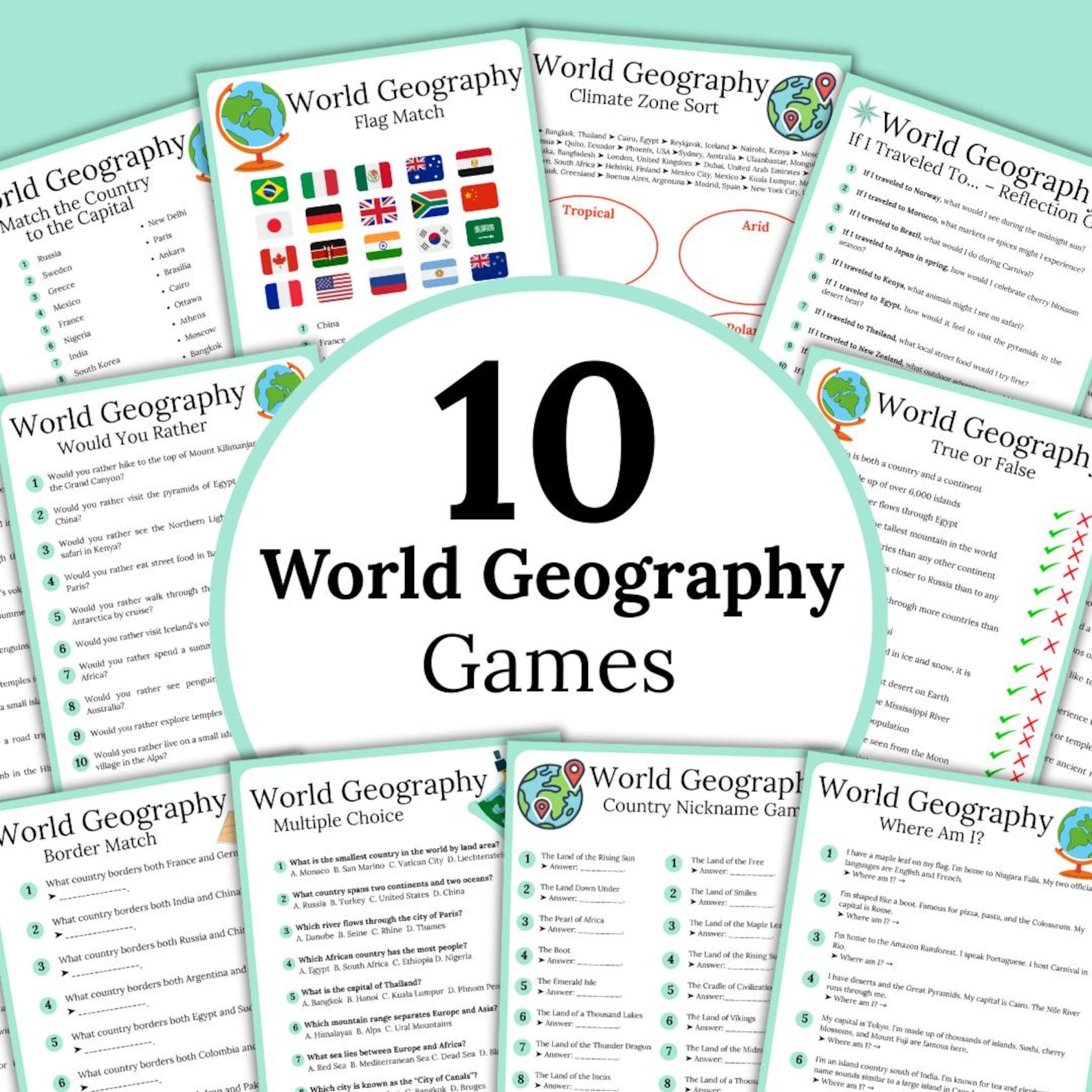 World Geography Game Bundle – 10 Printable Educational Activities ...