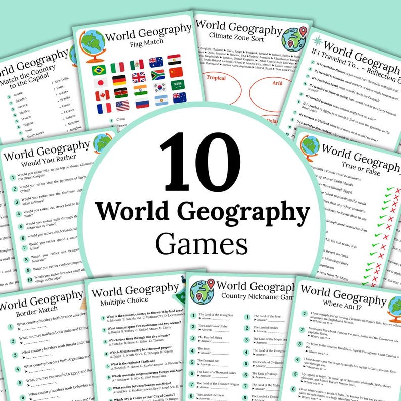 World Geography Game Bundle – 10 Printable Educational Activities ...