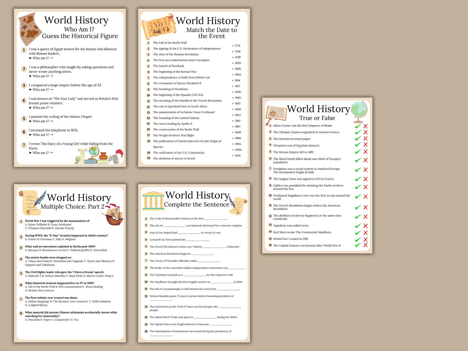 World History Game Bundle | 10 Printable Educational Activities ...