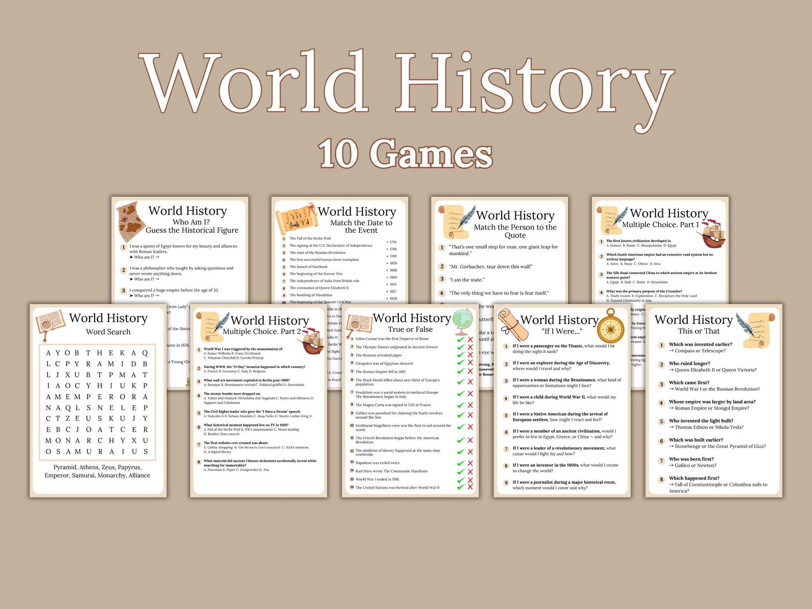 World History Game Bundle | 10 Printable Educational Activities ...