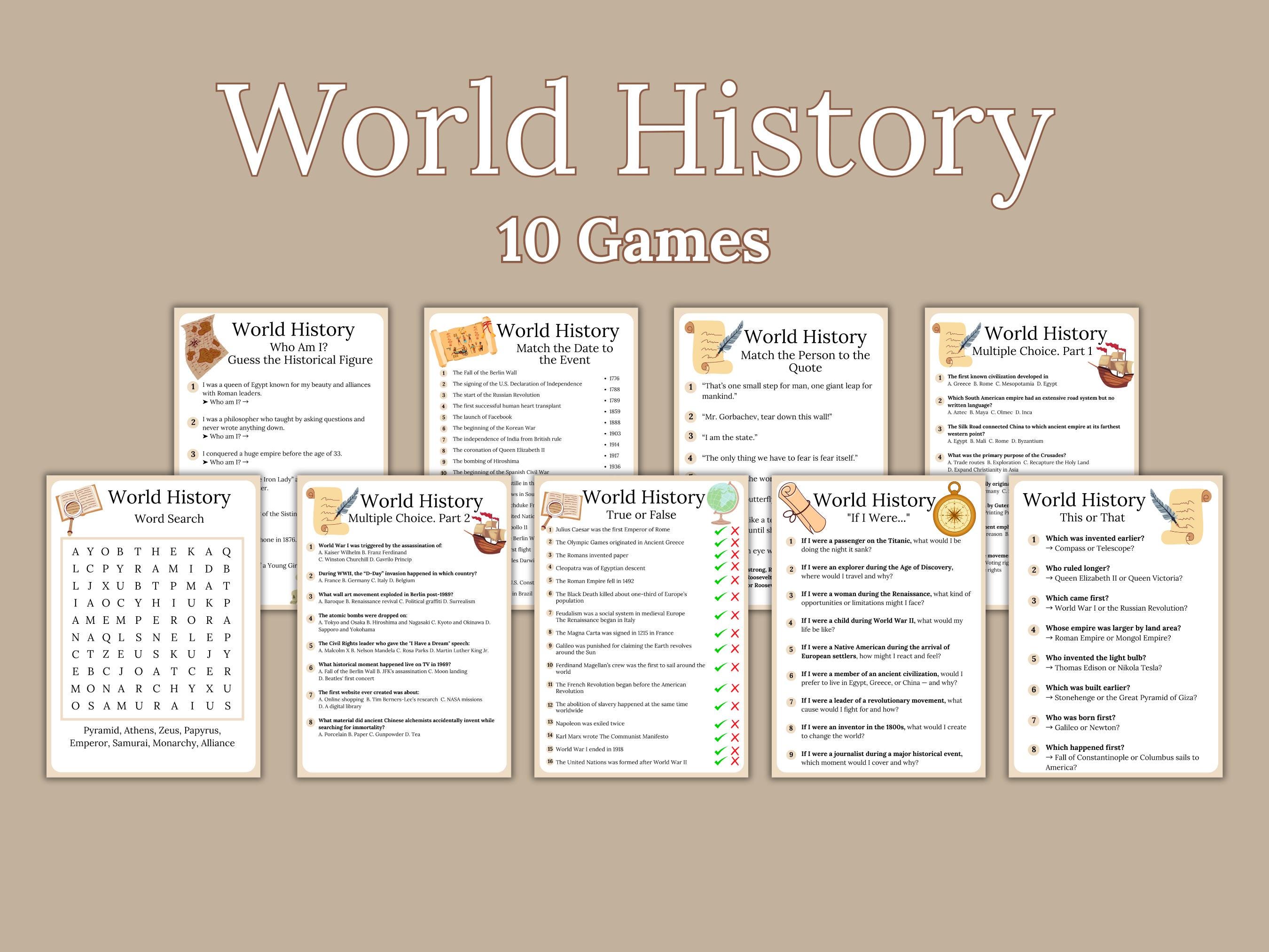 World History Game Bundle | 10 Printable Educational Activities ...