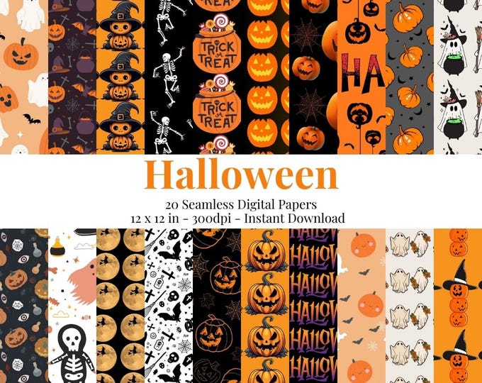 20 Spooky Halloween Themed Digital Papers | Seamless | Commercial Use ...