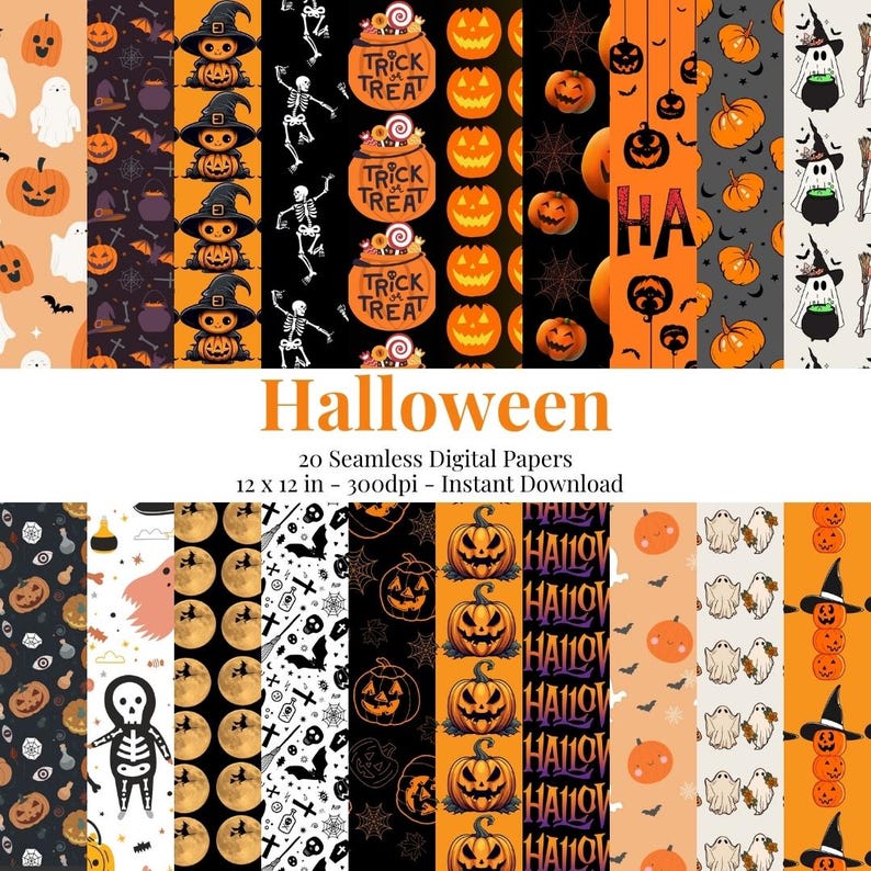 20 Spooky Halloween Themed Digital Papers | Seamless | Commercial Use ...