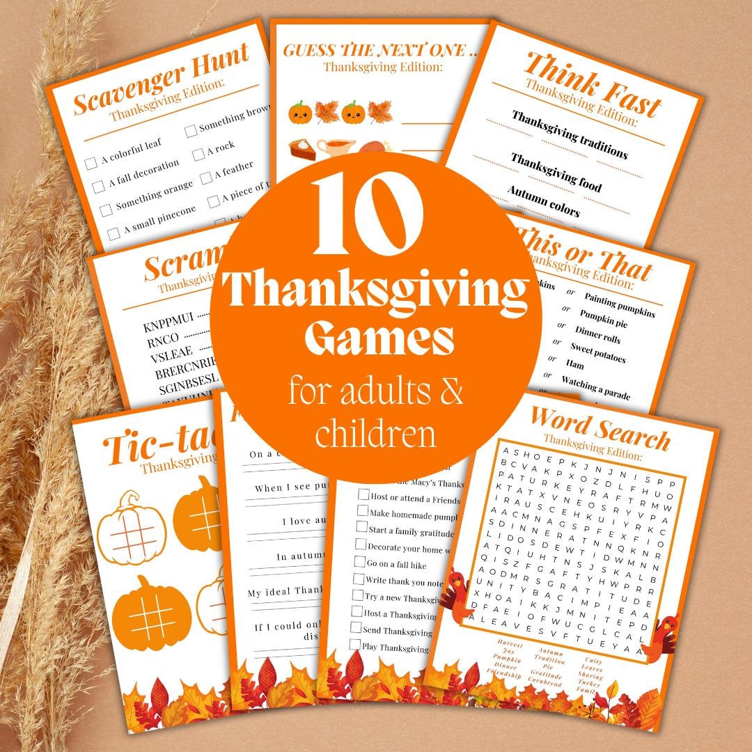10 Thanksgiving Games Bundle | Adults and Children | Printable ...